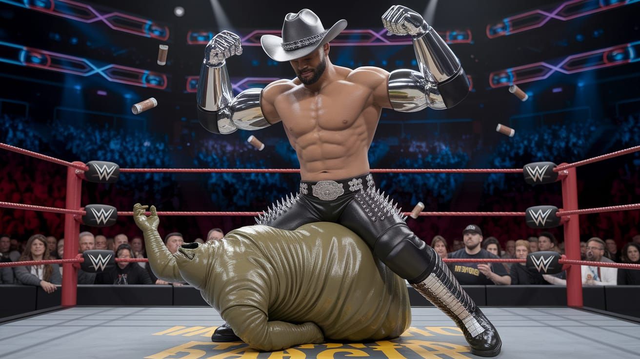 Cyberpunk Alien Wrestler in Post-Apocalyptic Arena - AI Art