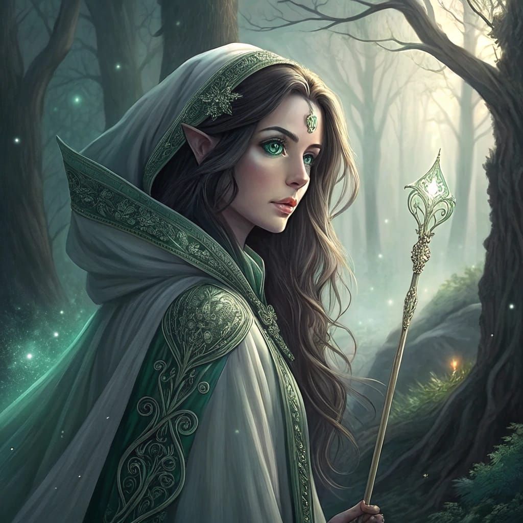 Ethereal Gothic Elf in Whispering Shadows - AI Art