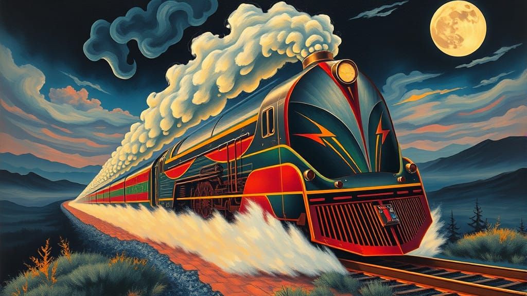 Retro-Futuristic Train in Vibrant Abstractions - AI Art