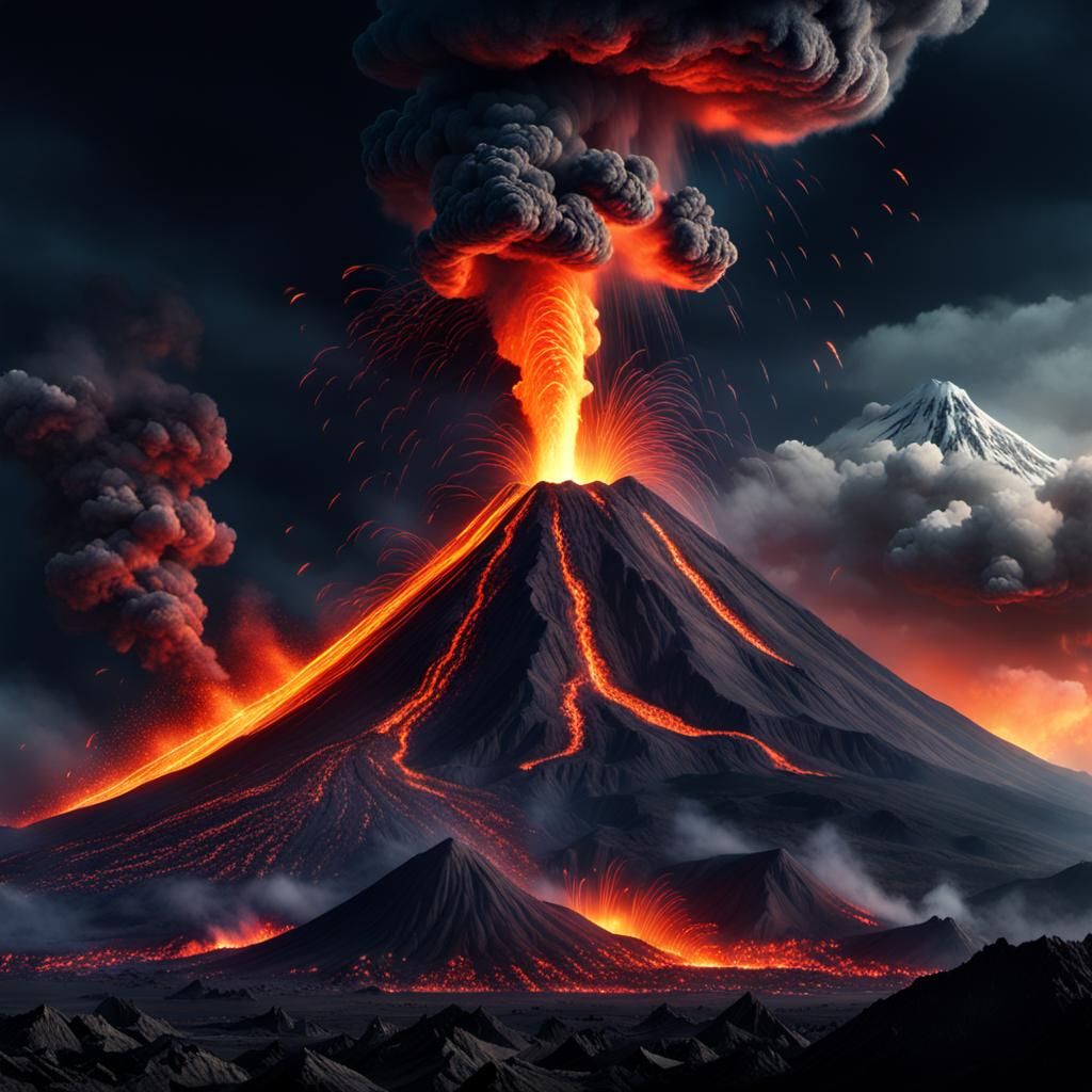 Volcano eruption at night - AI Generated Artwork - NightCafe Creator