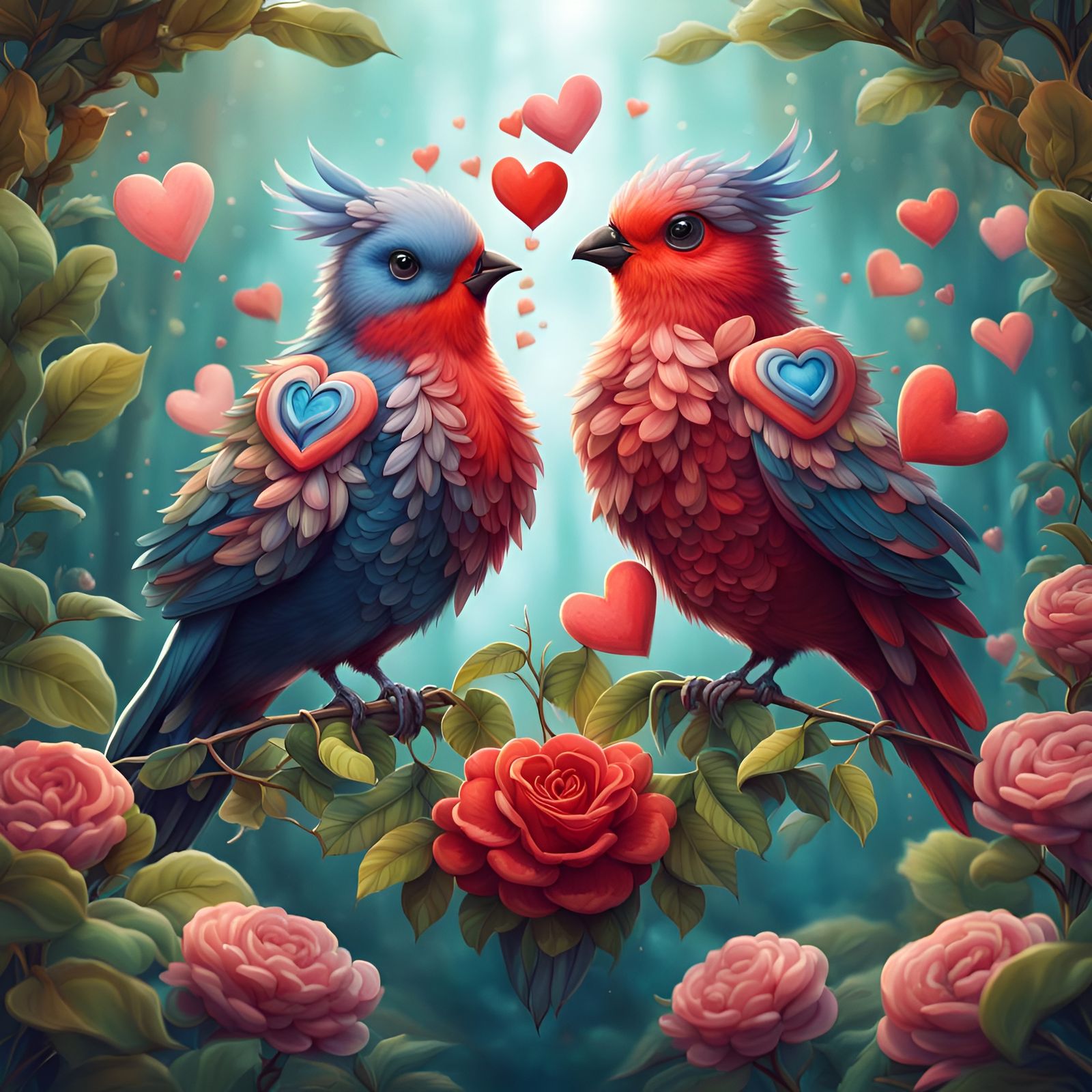 Love Birds: A Whimsical Romance - AI Generated Artwork - NightCafe Creator