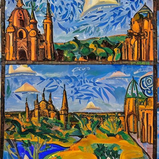 Surreal City of Sun-Kissed Spires and Verdant Gree... - AI Art