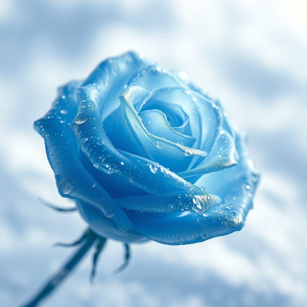 Ethereal Blue Ice Rose in Winter Wonderland - AI Art