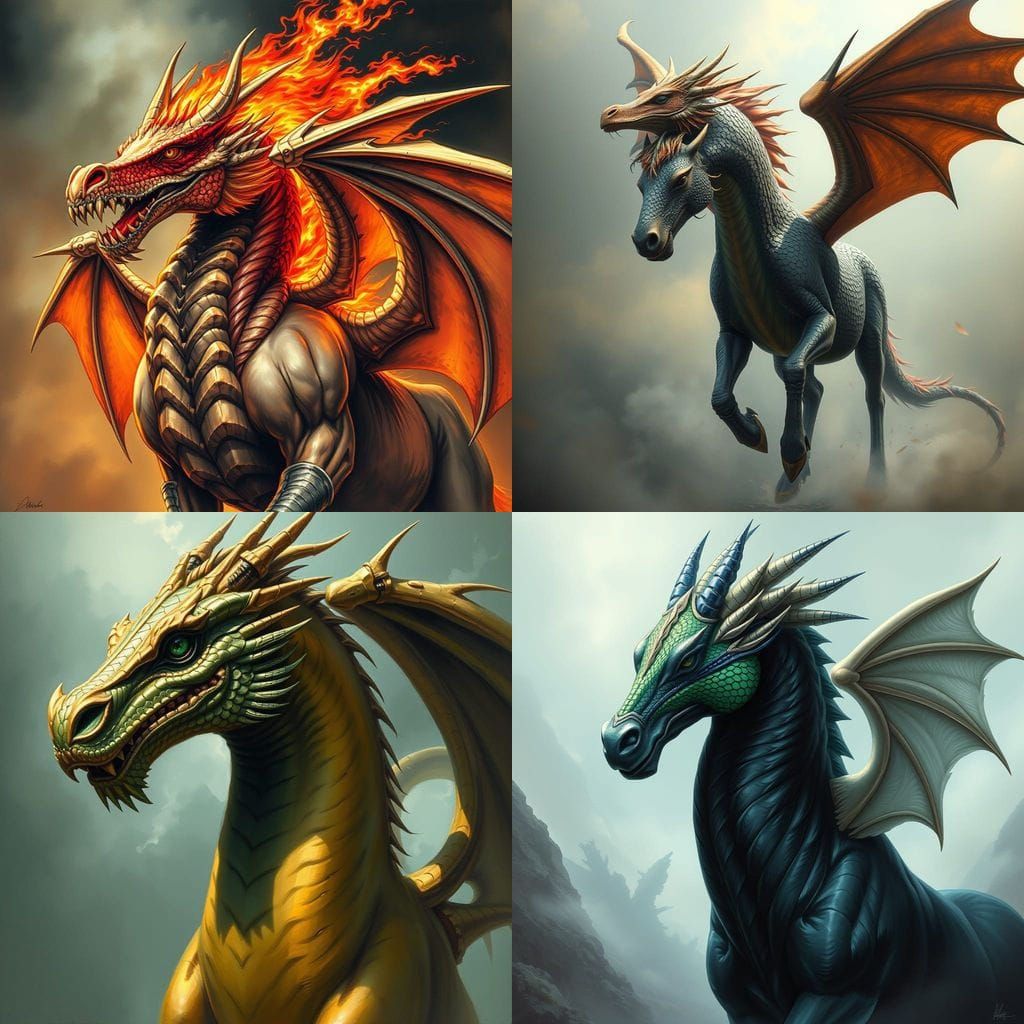 Mythical Equine Dragon Soars Through the Skies - AI Art