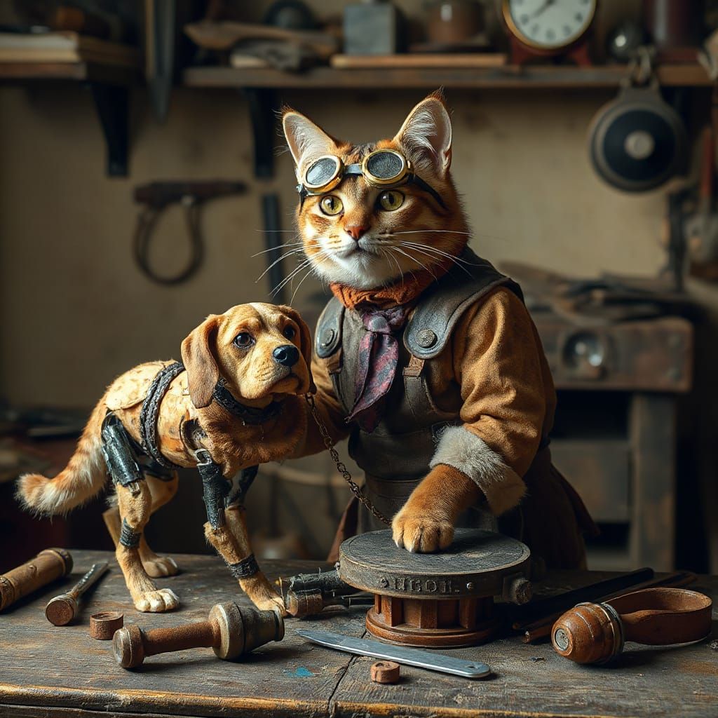 17th-Century Cat Inventor Brings Mechanical Dog to... - AI Art