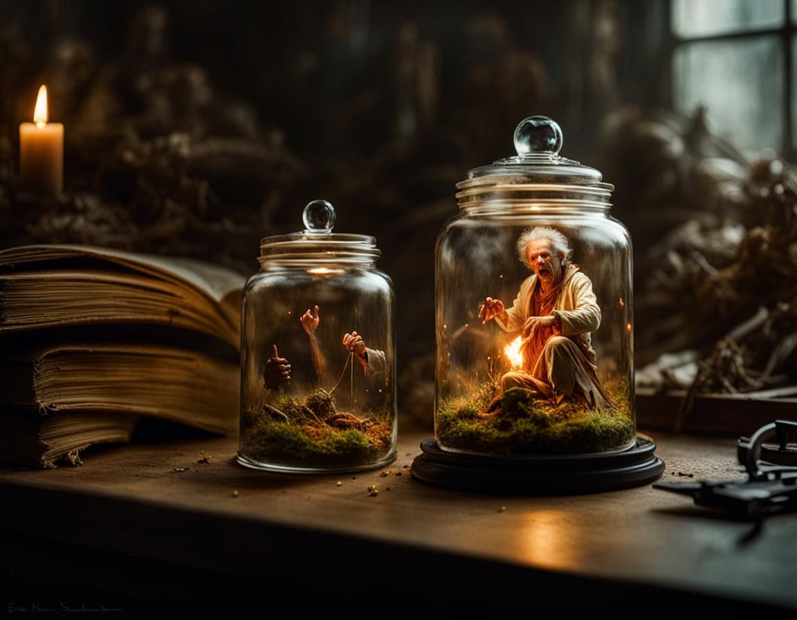 Epic shot of a miniature of CRONENBERG BODY HORROR MONSTER escape from ...