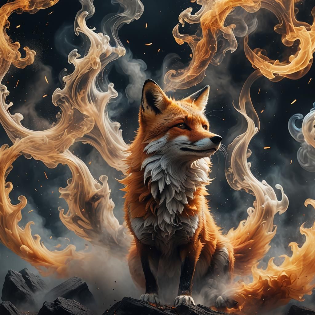 The spirit of the fox in the form of a magnificent magical smoke, made ...