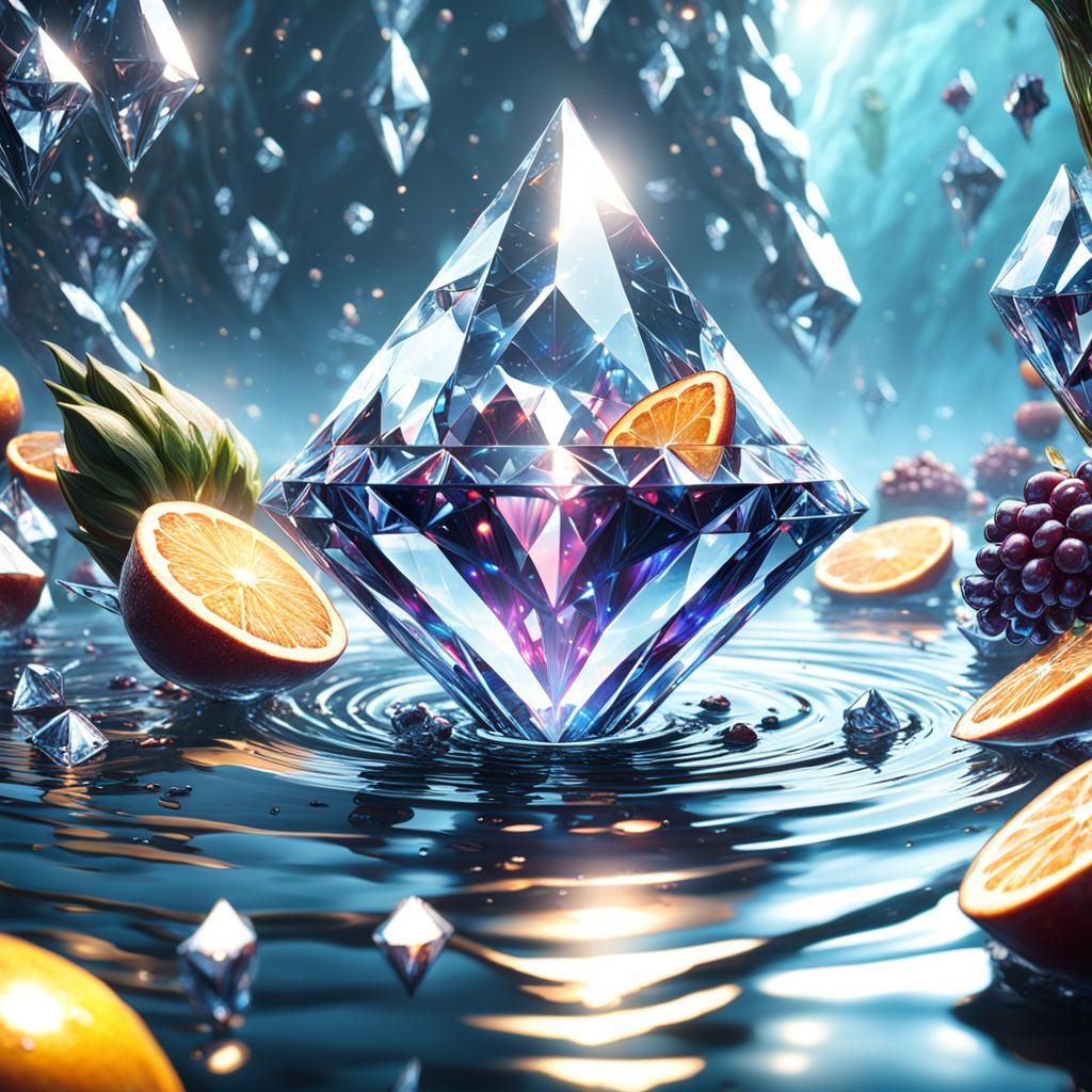 diamond fruit glimmering in the water - AI Generated Artwork ...