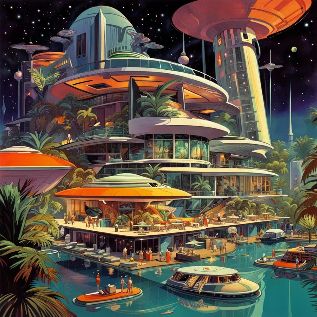 intergalactic tropical space hotel resort - AI Generated Artwork ...