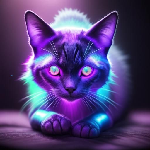 Bioluminescent cat with purple neon glow& Photorealistic 8K resolution ...
