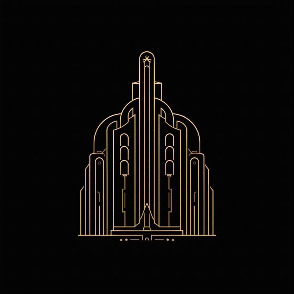 Chicago-Inspired Art Deco Logo with Golden Lines a... - AI Art