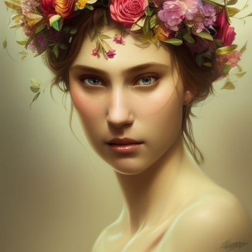 An nymph wearing a flower crown - AI Generated Artwork - NightCafe Creator