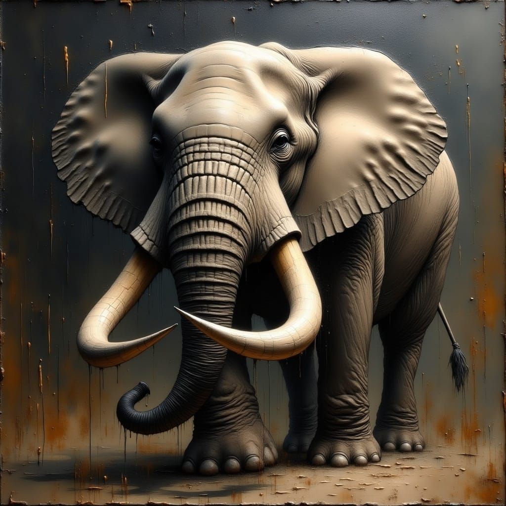 Majestic Elephant in Chiaroscuro Impasto - AI Art