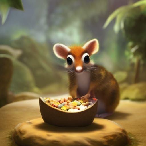 portrait of an adorable Quoll eating fruit cereal from a bowl CGSociety ...