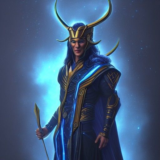 Glowing Blue Magic Loki: Detailed Fantasy Art - AI Art