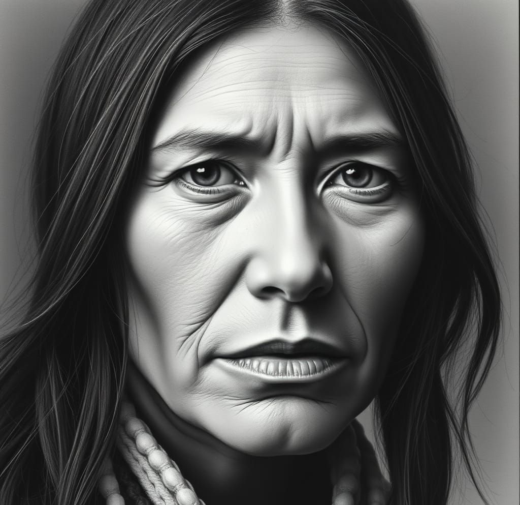Hyper-Realistic Native American Portrait in Charco... - AI Art