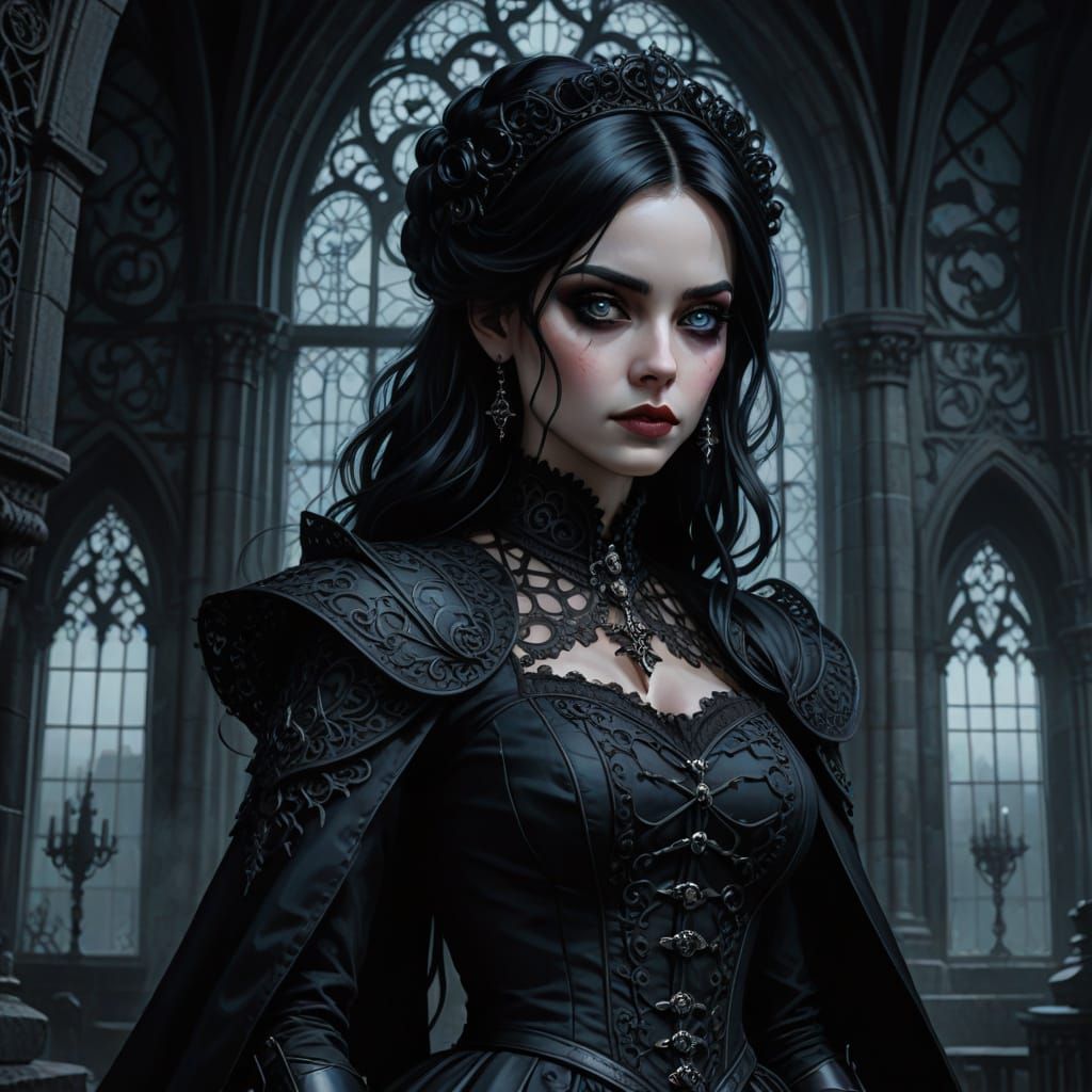 gothic woman - Gothic Woman in Noir-Inspired Gingham Print