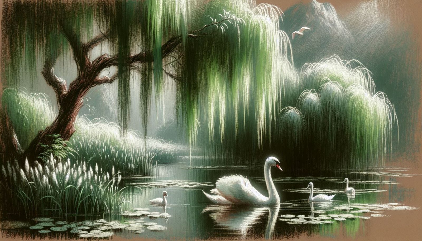 Willows and swans - AI Generated Artwork - NightCafe Creator