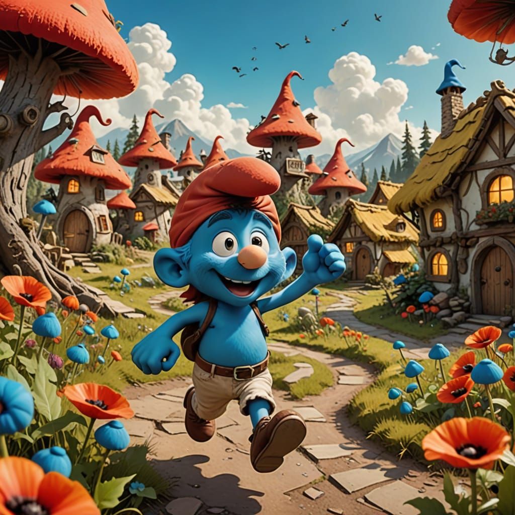 Cartoon image of Crazy Smurf - Whimsical Smurf Village in Vi...