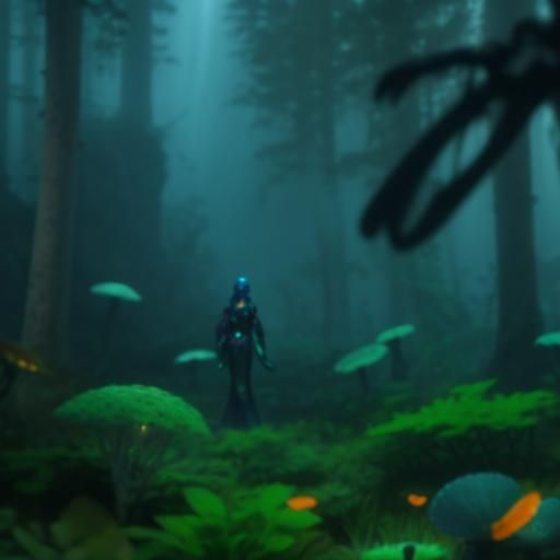 Immerse in a vibrant biomechanical Lush Biopunk forest via close-up ...