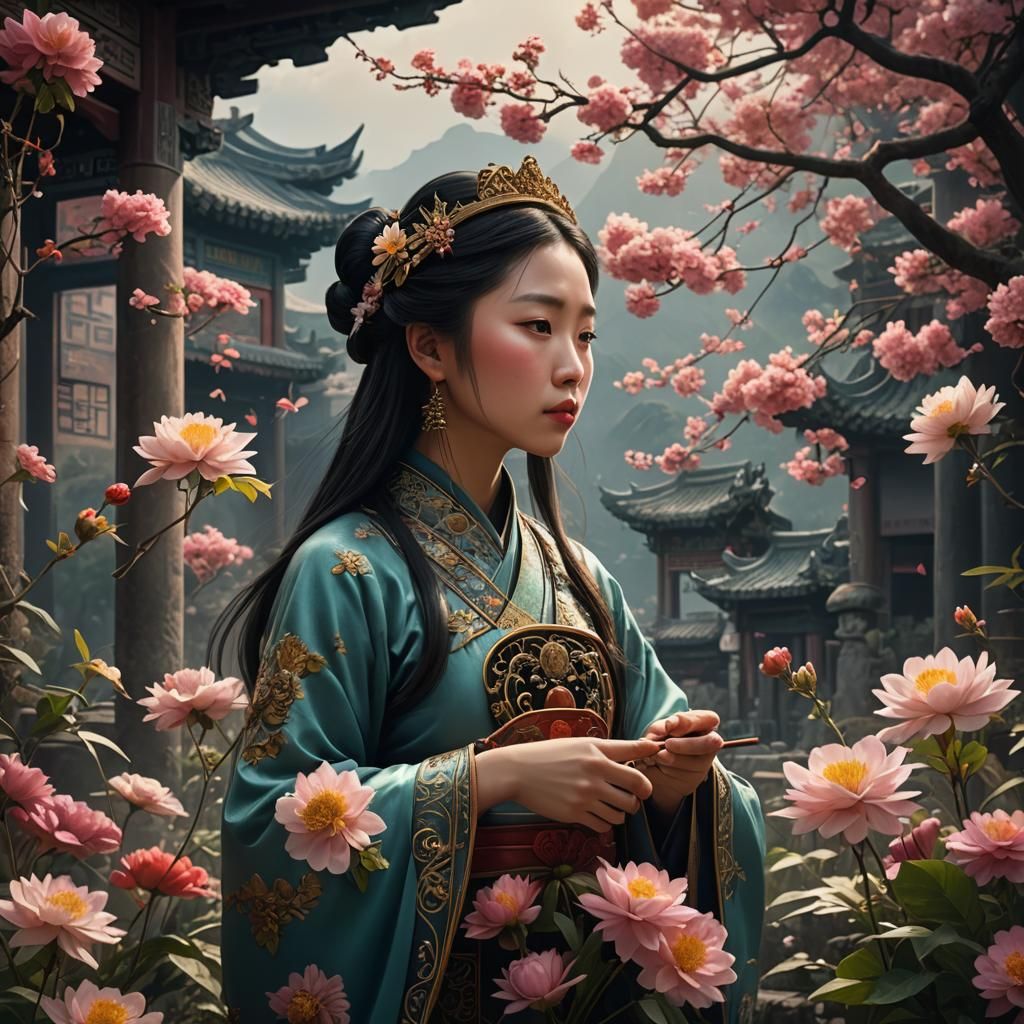 A chinese princess smelling flowers - AI Generated Artwork - NightCafe ...