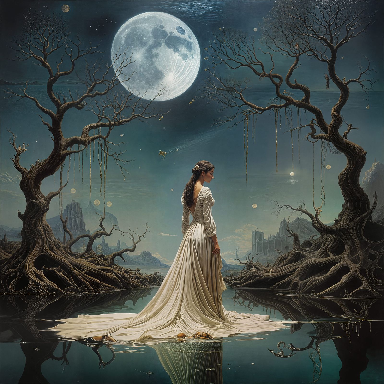 Moon river - Surrealistic Moonlit Dreamscape on Matte Canva...