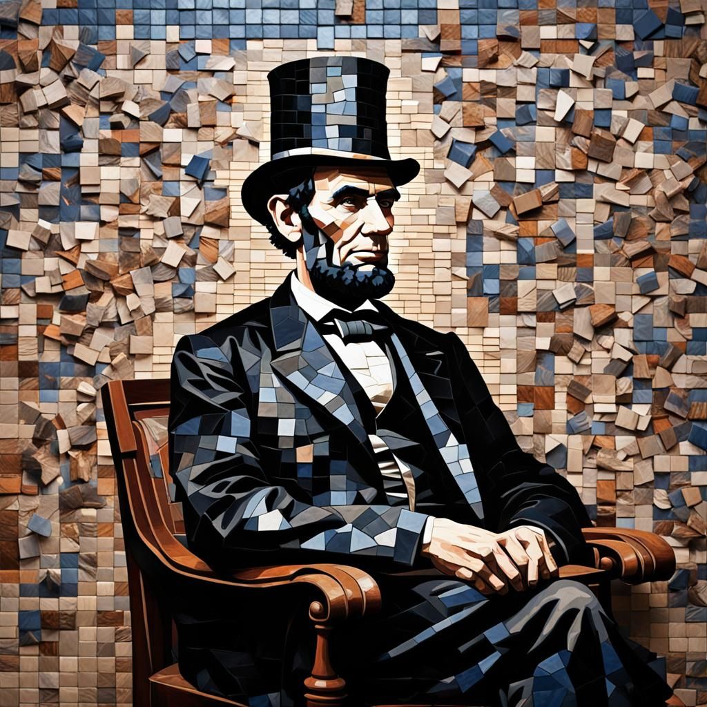 Portrait of Abraham Lincoln in the style of Mosaic Art, tall top hat ...