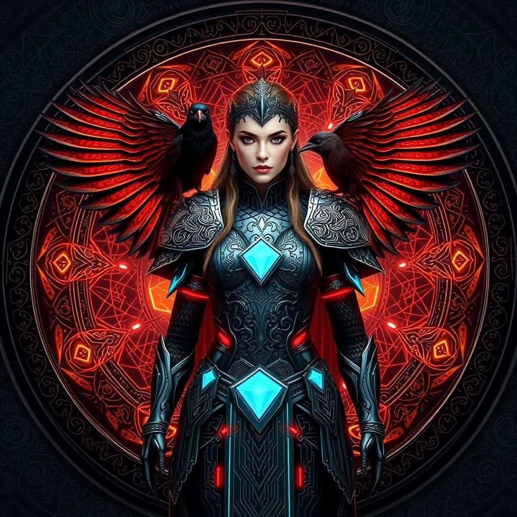 Cyberpunk Valkyrie Embodied in Sacred Geometry - AI Art