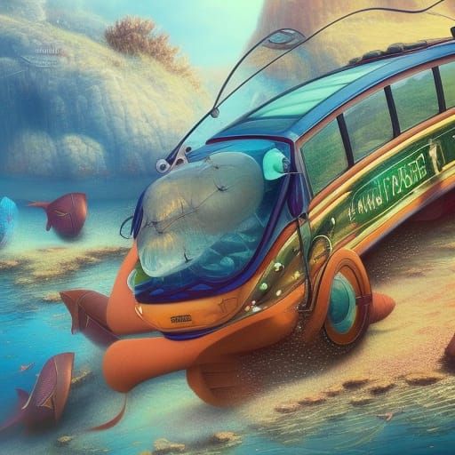 men turned into fish are driving a bus 8k resolution concept art ...