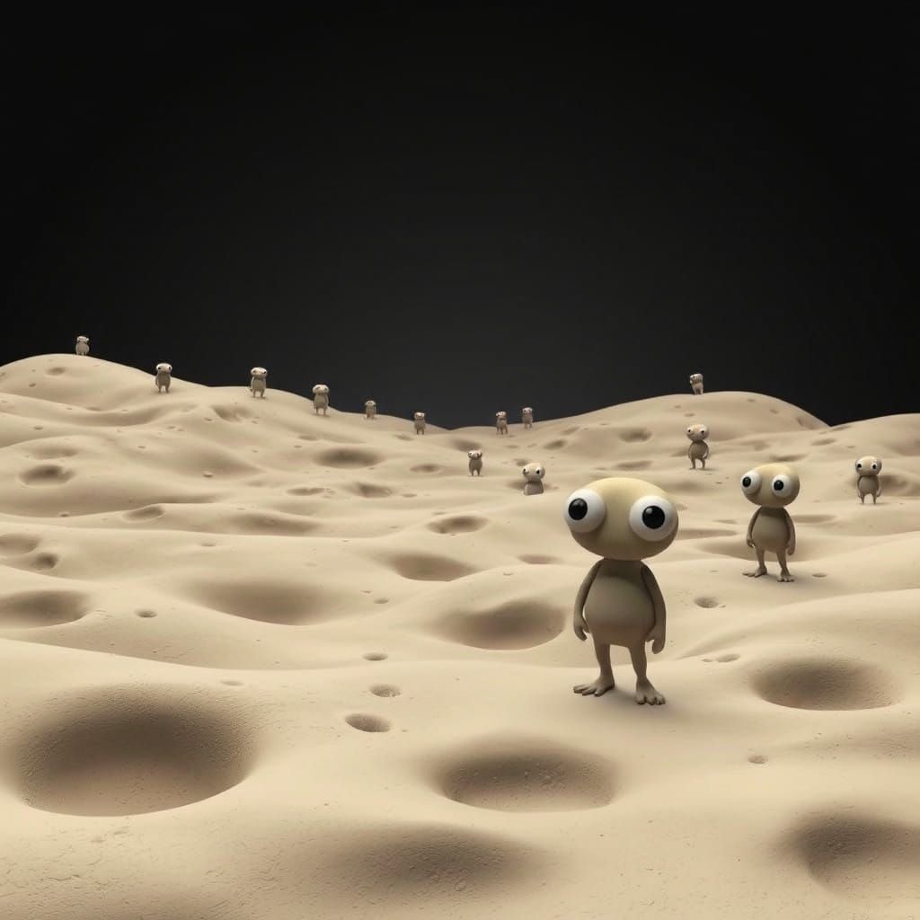 greetings - Whimsical Moon Creatures in a Claymation Landsca...