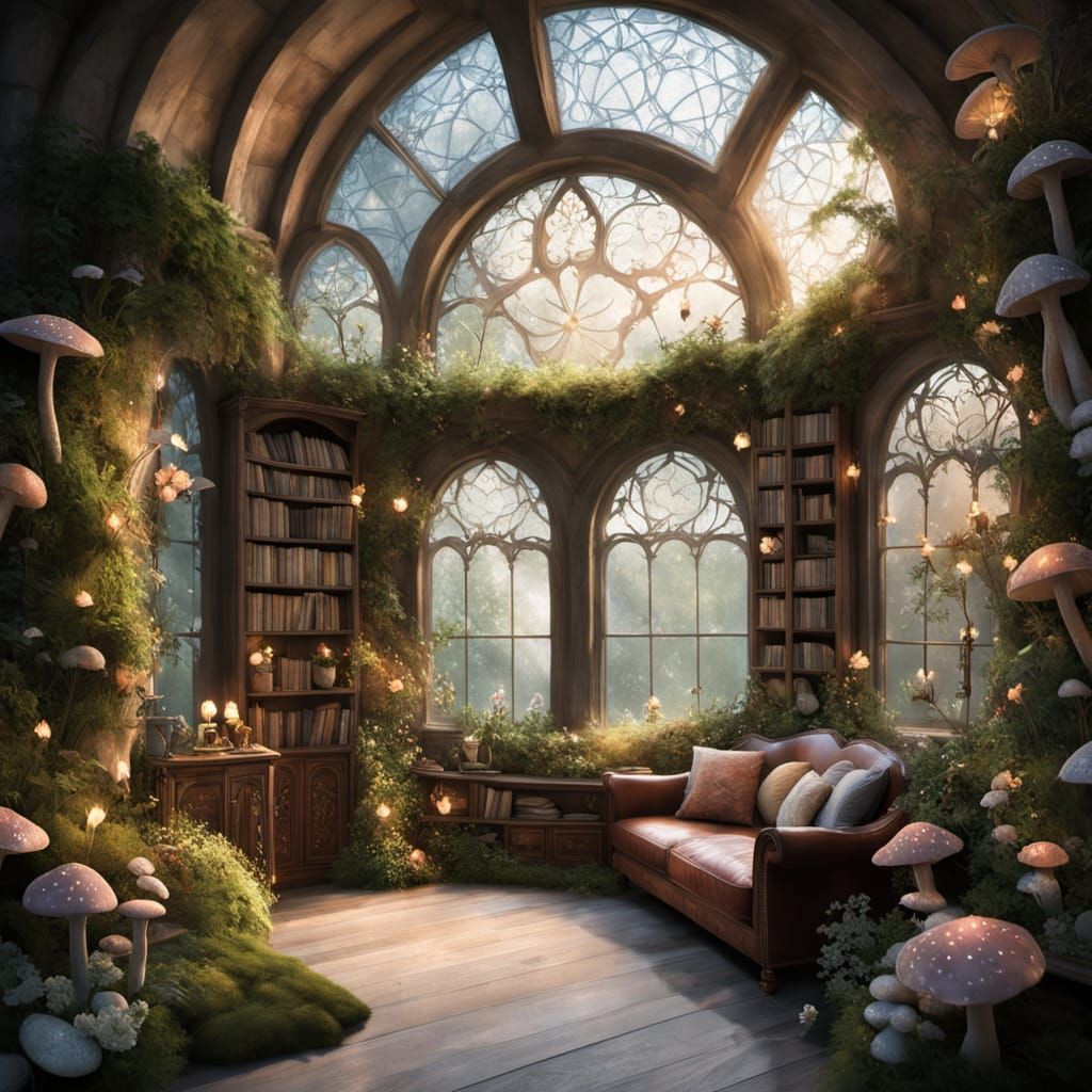 Enchanted Library - Whimsical Fairy Library in a Dreamy, Cry...