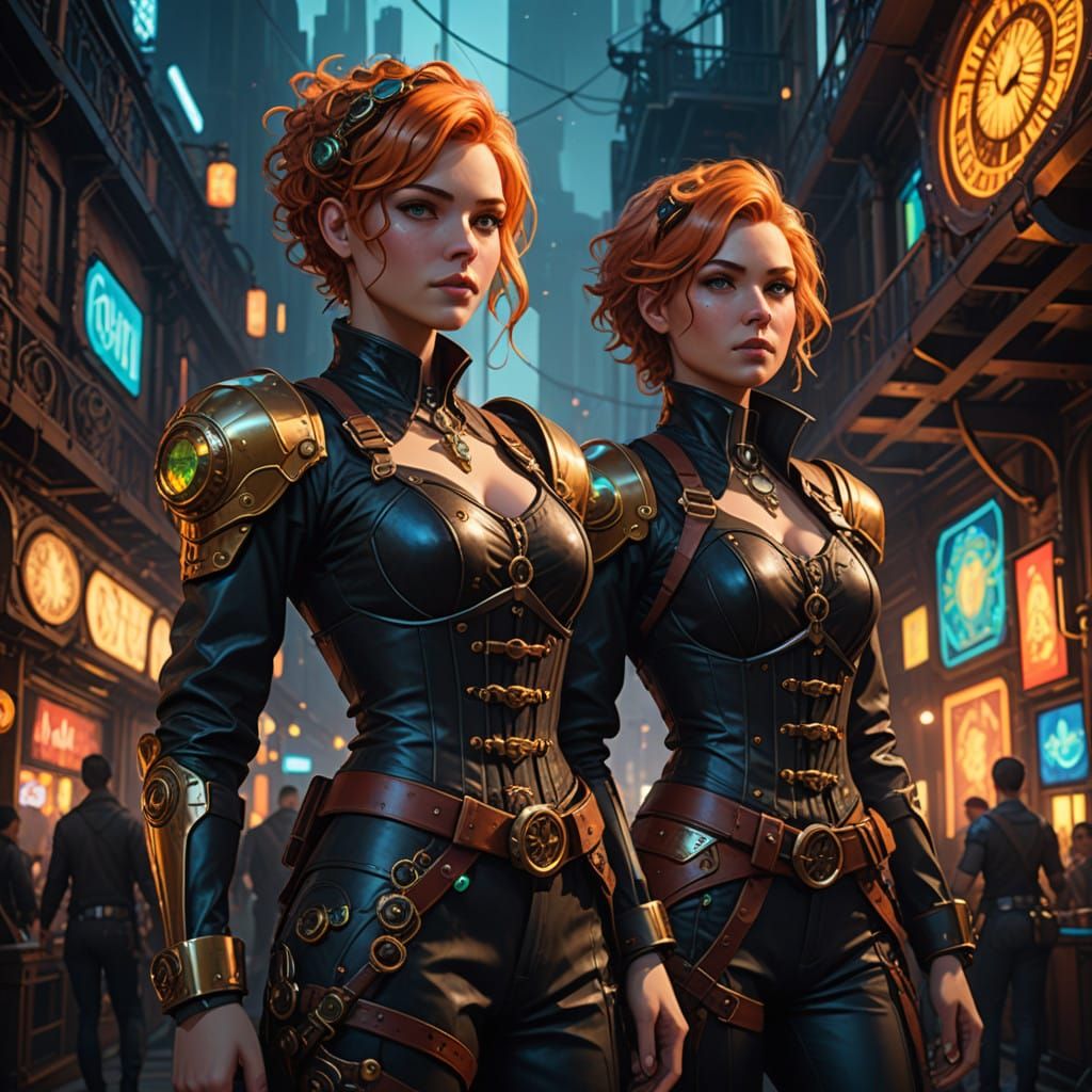Aisha & Petra: Airship Pilot Twins - Steampunk and Cyberpunk...