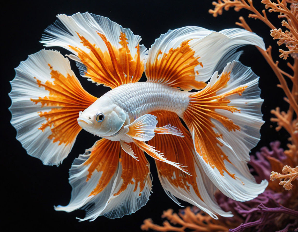 Fantail Guppy with Coral - Stunning Double Fan-tailed Betta...