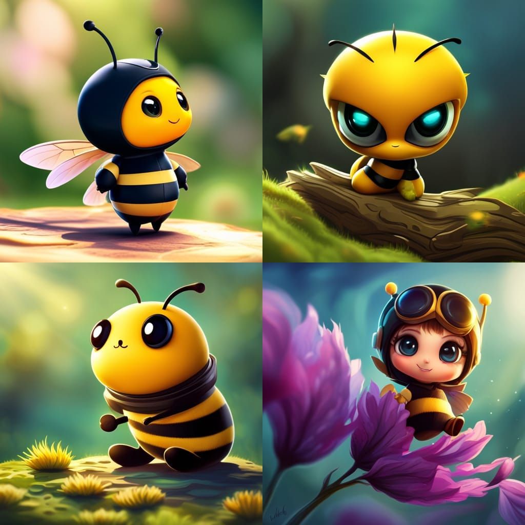 Cute and adorable little fuzzy bee big chibi eyes, Digital art, art ...