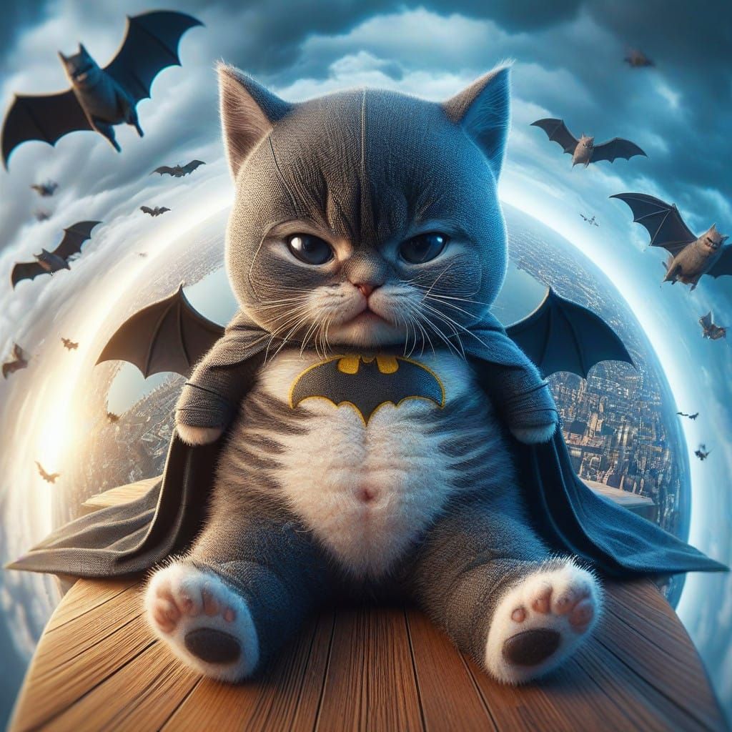 Chibi Batman Kitten in Hyperrealistic Portrait - AI Art