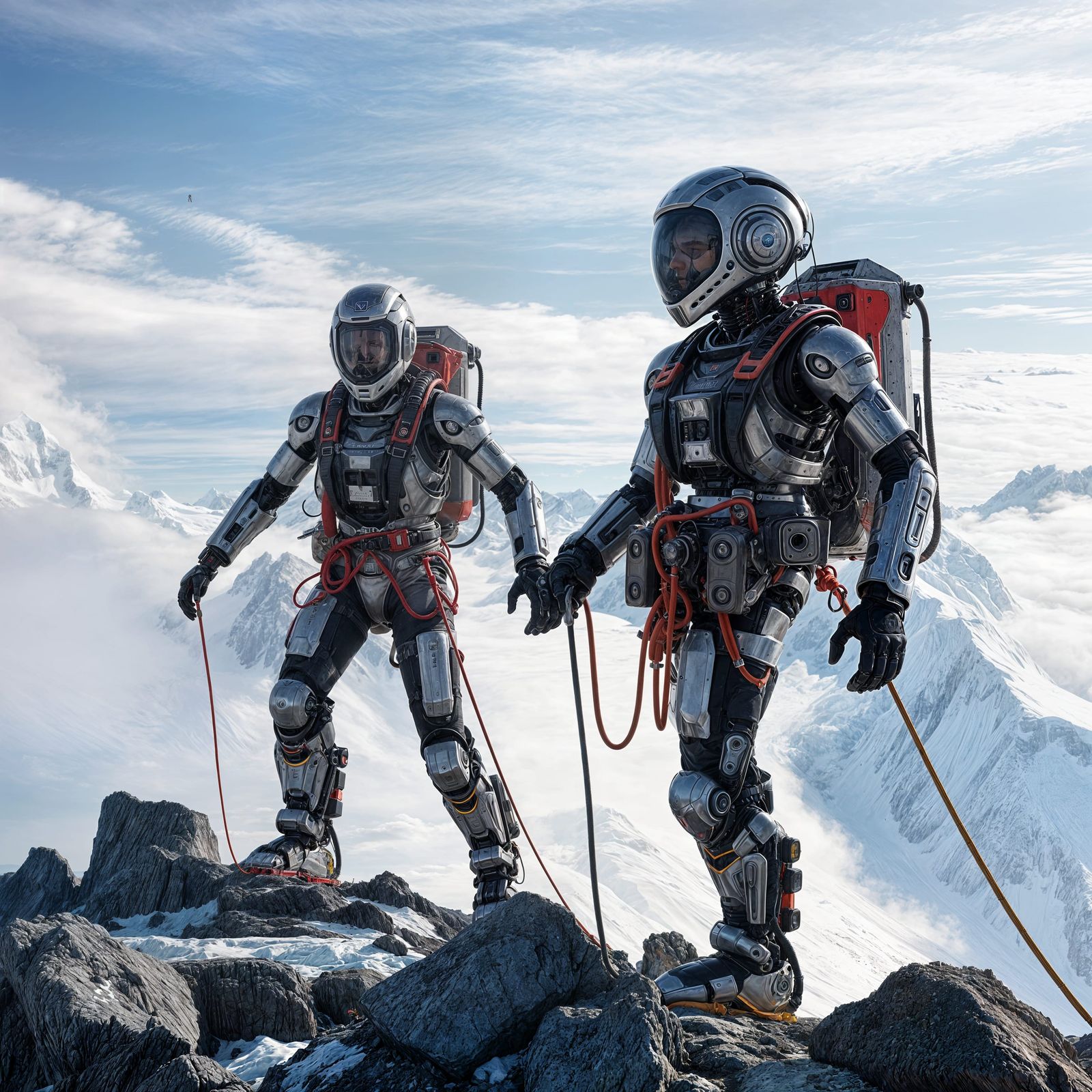 Humanoid Robots Explore Majestic Mountain Terrain ... - AI Art