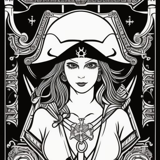 Clean simple line art of an attractive female pirate captain; no ...