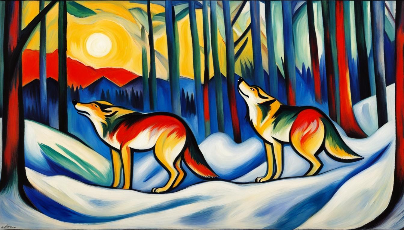 Wolves howling (in the style of Franz Marc) - AI Generated Artwork ...
