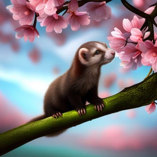 Ferret having fun in a cherry blossom tree - AI Generated Artwork ...