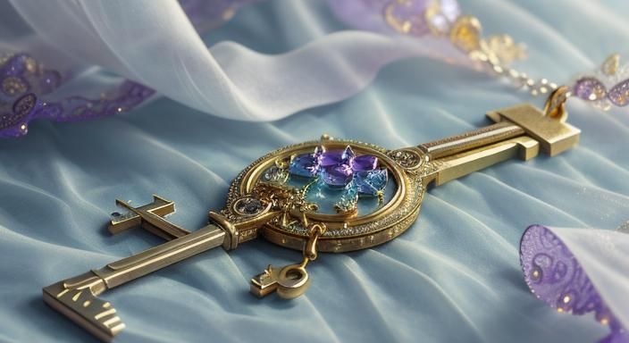 a very detailed view of a solitary gold door key embellished with ...