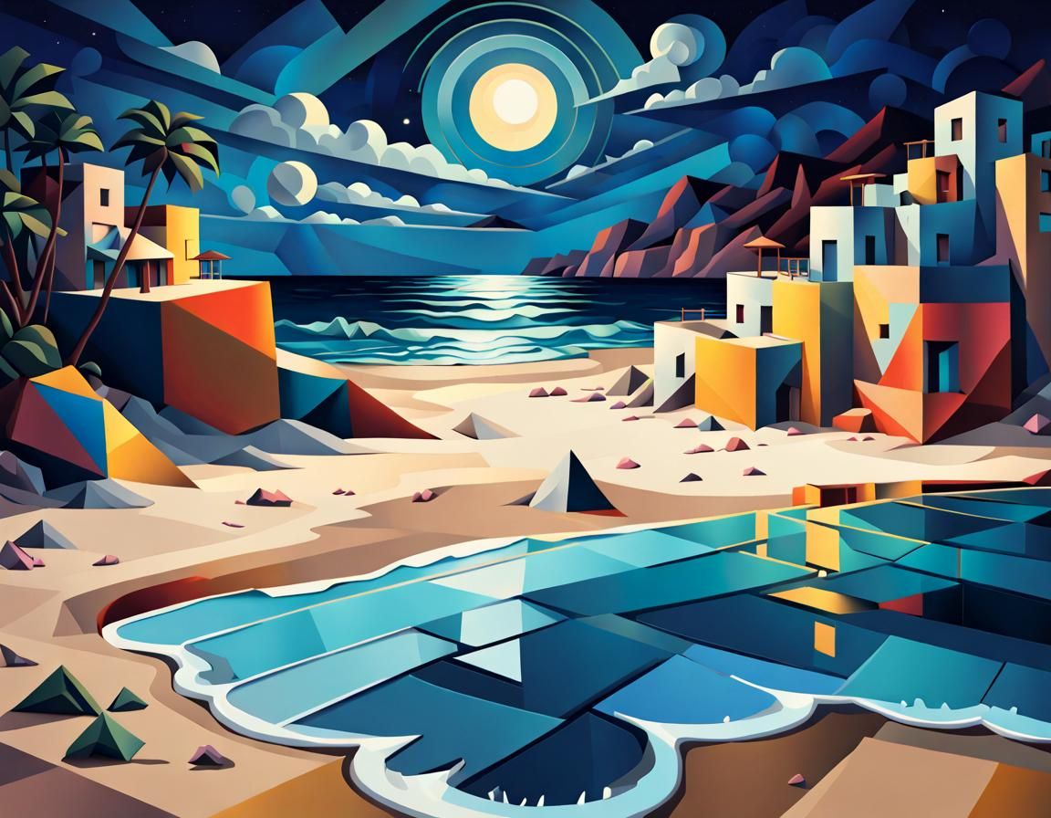 Cubist Beach - AI Generated Artwork - NightCafe Creator