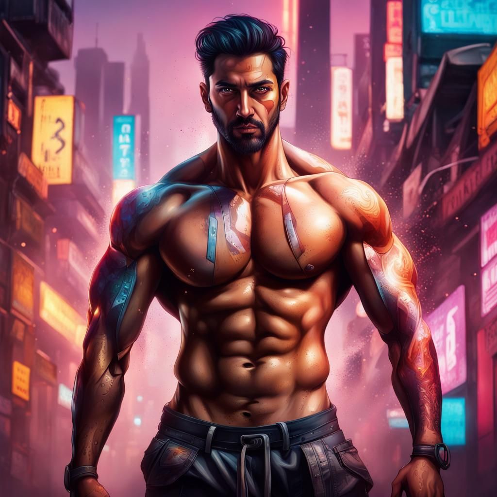 Handsome Man muscles bollywood in a cyberpunk world - AI Generated ...