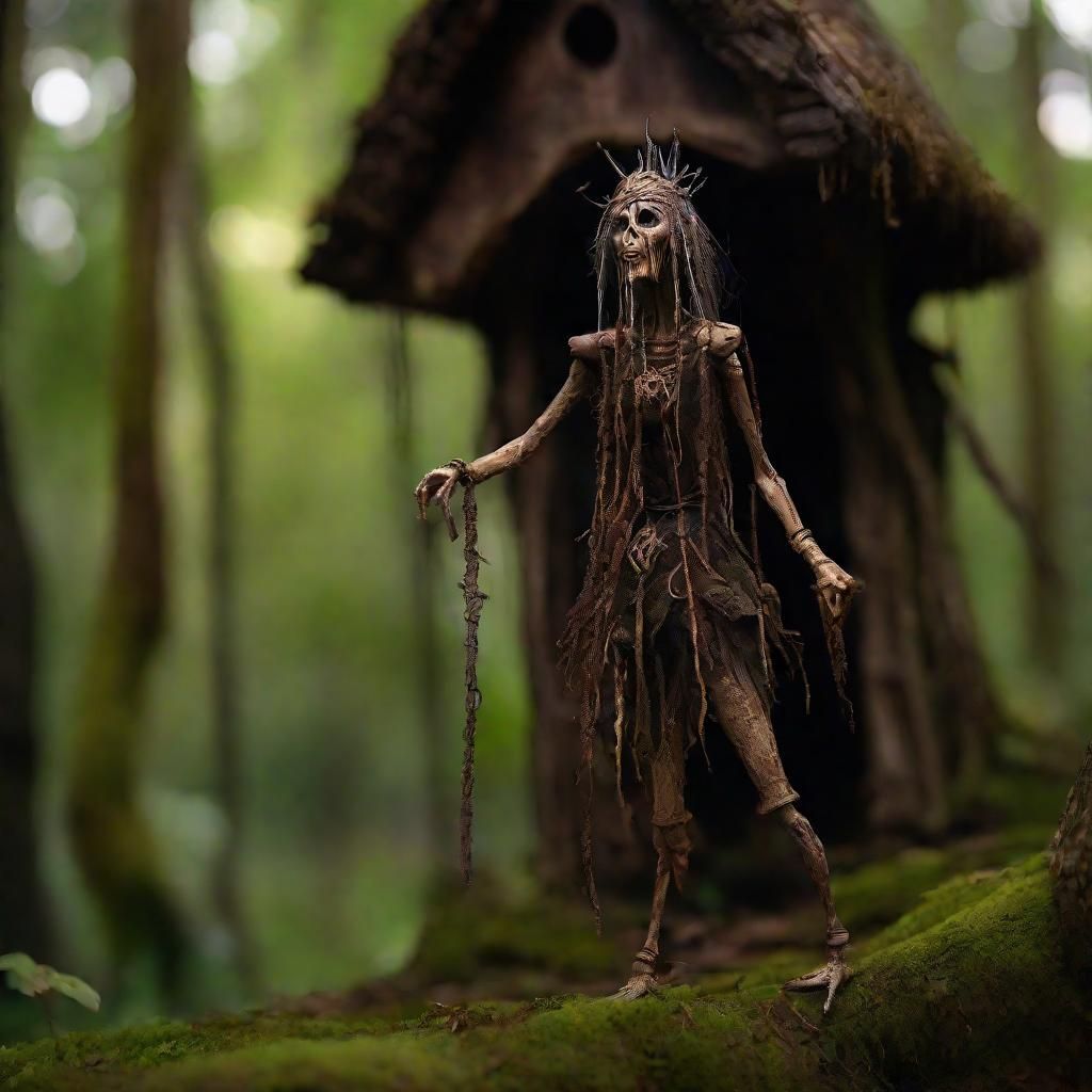 Baba Yaga the ancient forest witch godess, Walking hut with legs, eldritch forest, Bokeh, HD, 8k ...