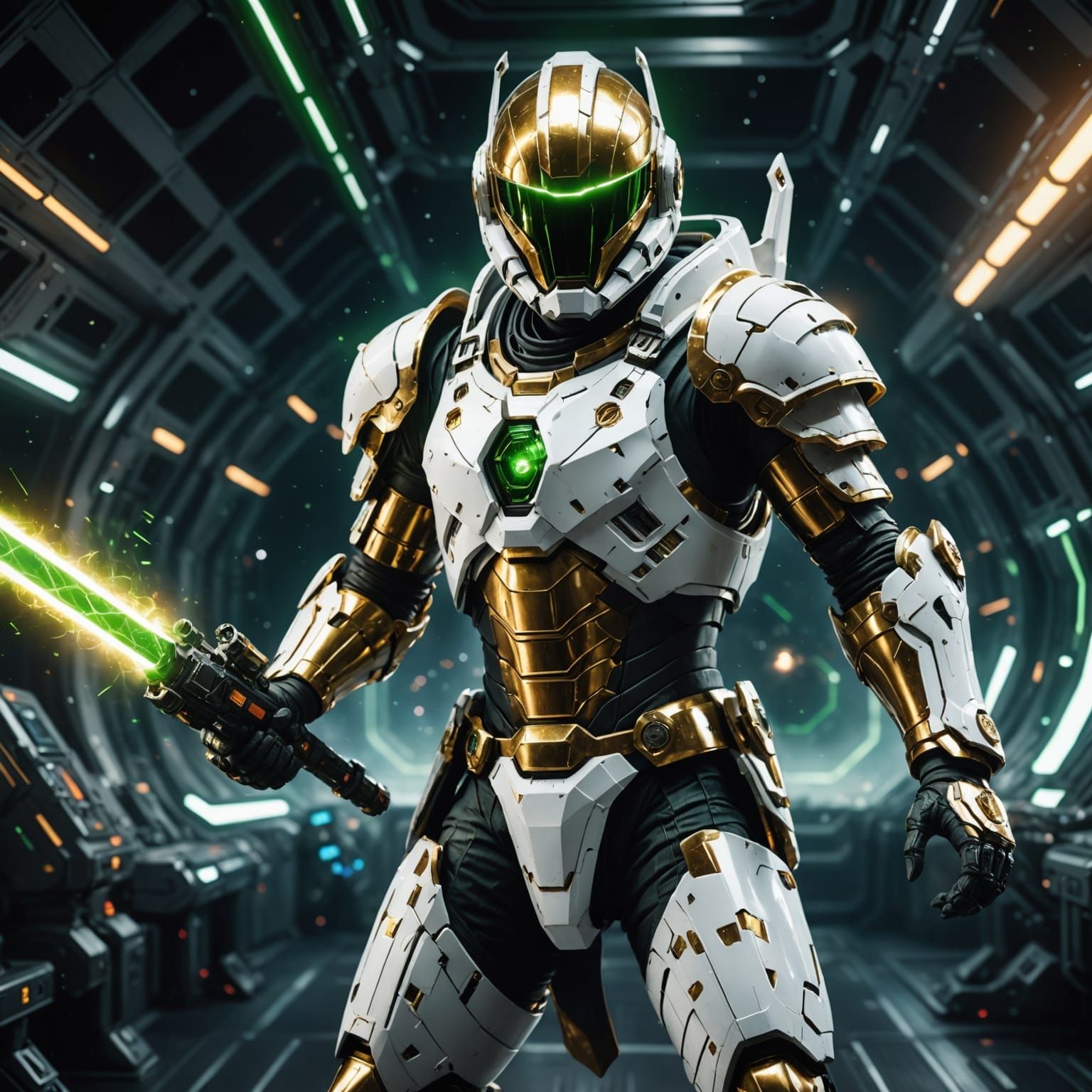 Space Knight Engages in Epic Laser Sword Battle in... - AI Art