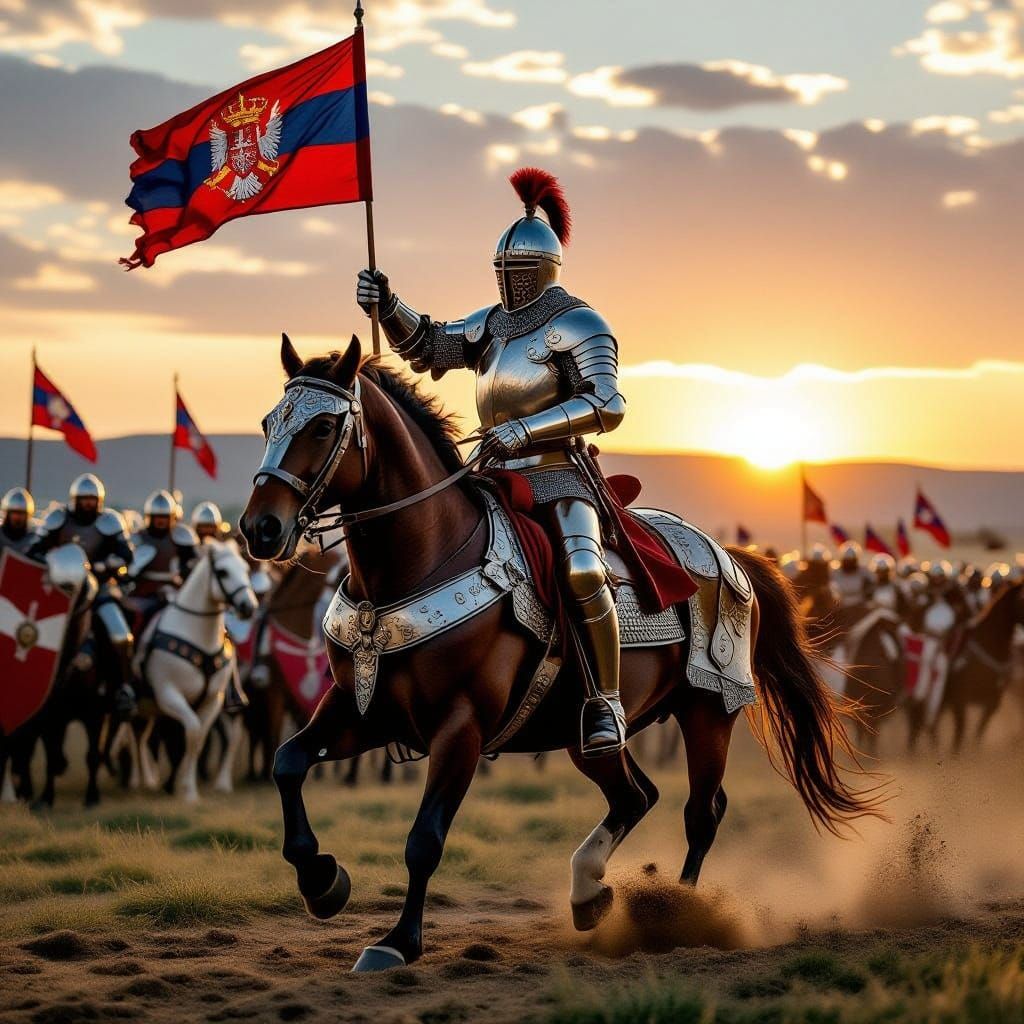 Majestic Serbian Knight Charging into Battle - AI Art