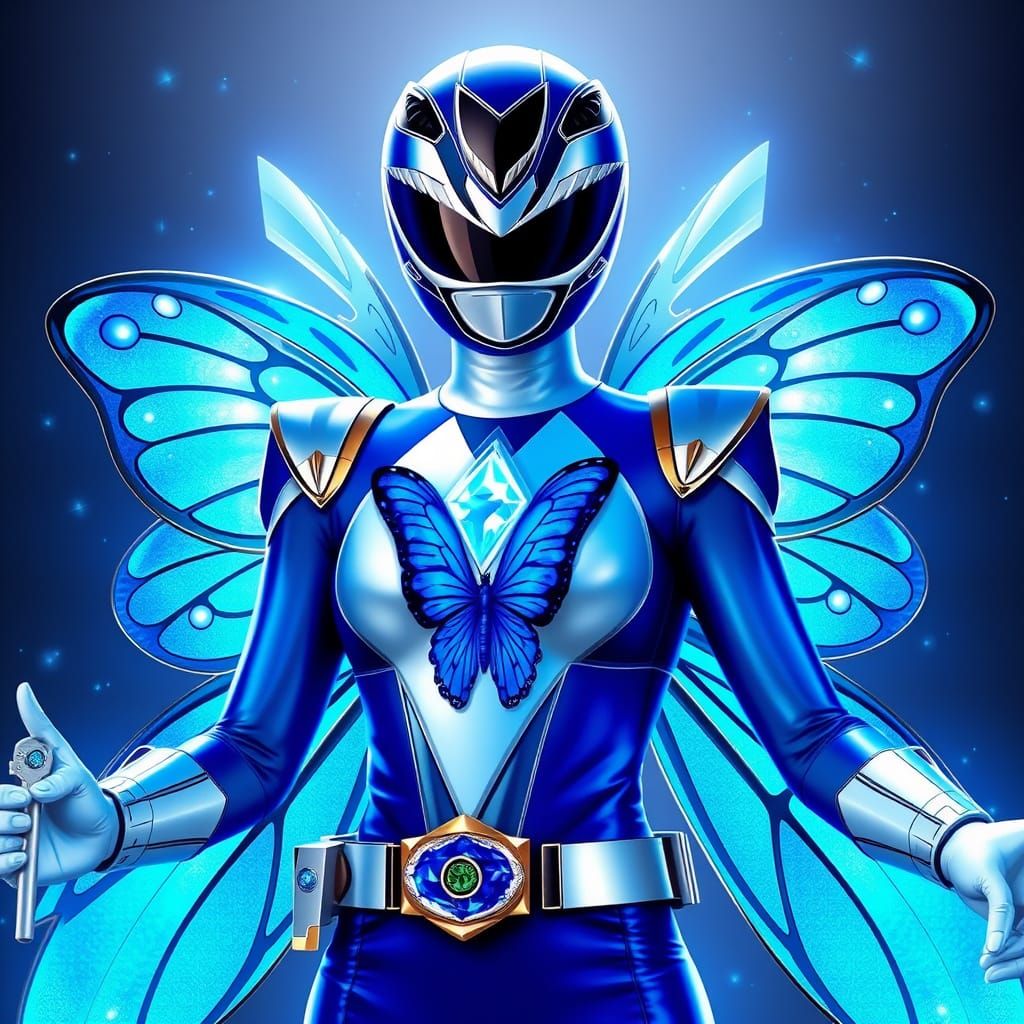 Power Ranger in a bright, shinning blue and her weapon was a pair of ...