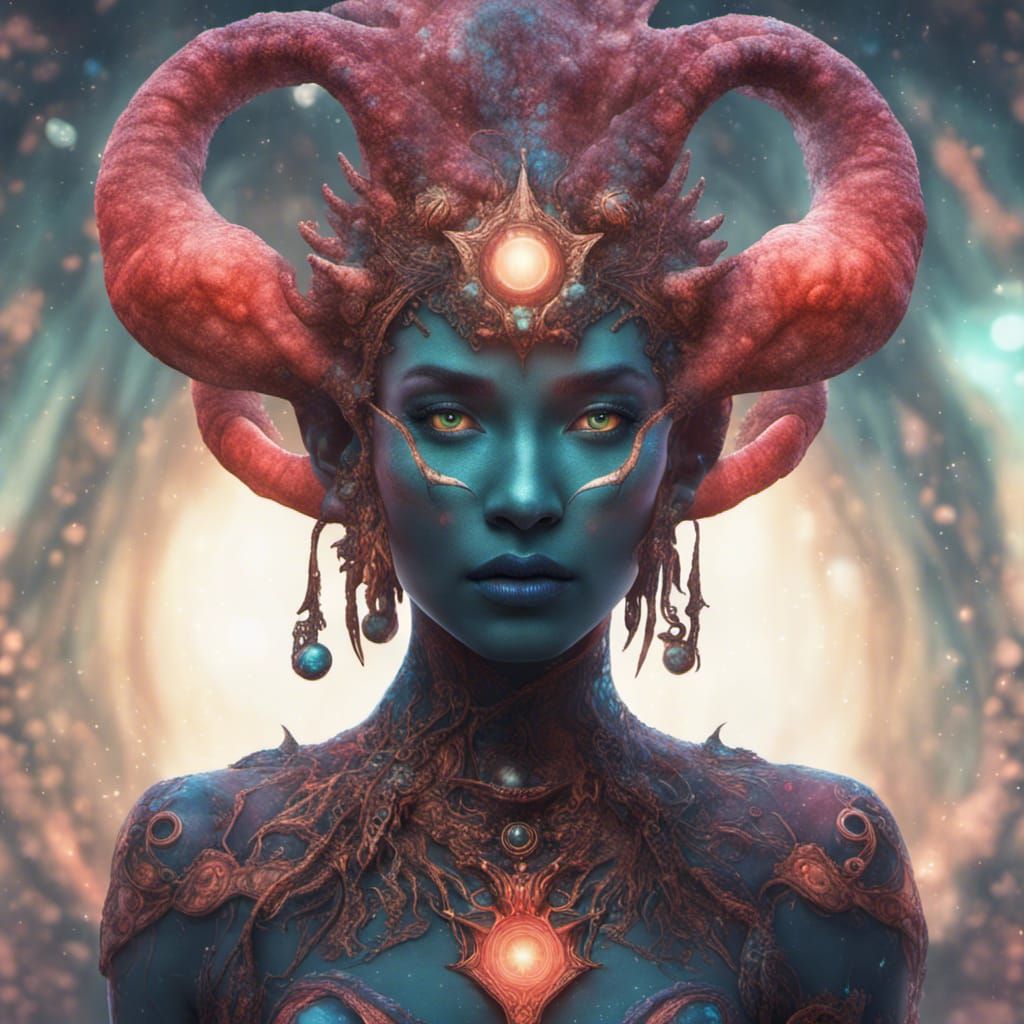 star folk, humanoid, luminescent eyes, coral horns, otherworldly ...