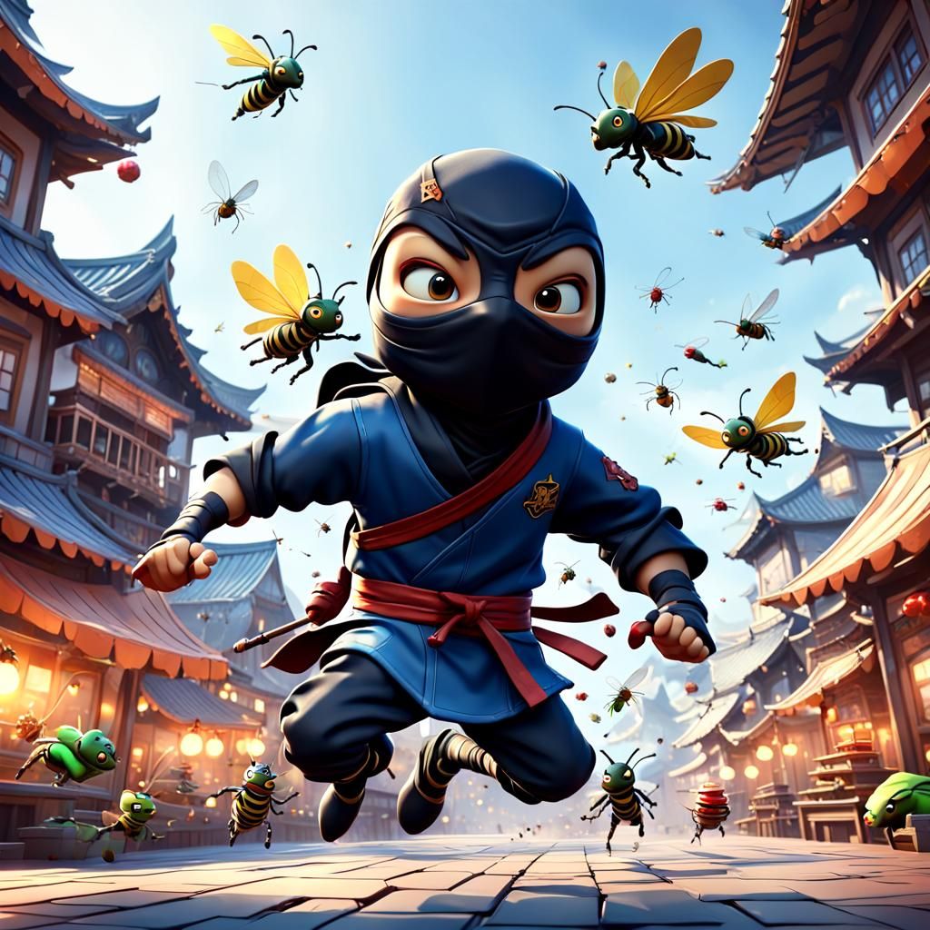 Ninja Flies insects in town - AI Generated Artwork - NightCafe Creator