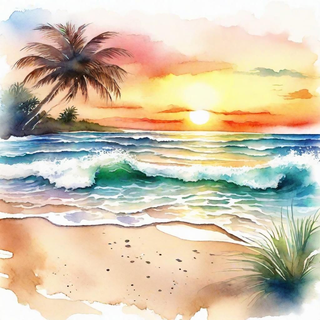 Beach watercolor with new SDXL LCM - AI Generated Artwork - NightCafe ...