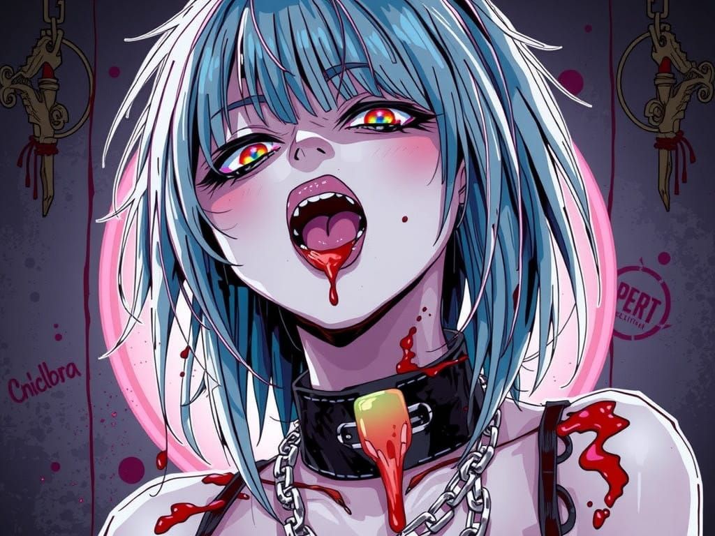 Distorted Cyberpunk Anime Girl with Blood and Leat... - AI Art